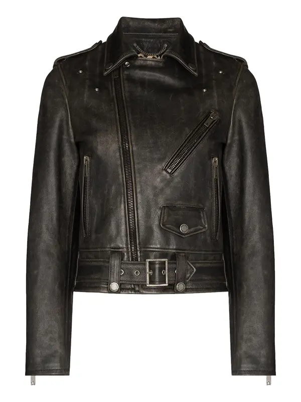 GOLDEN GOOSE Distressed-effect Leather Biker Jacket - Black