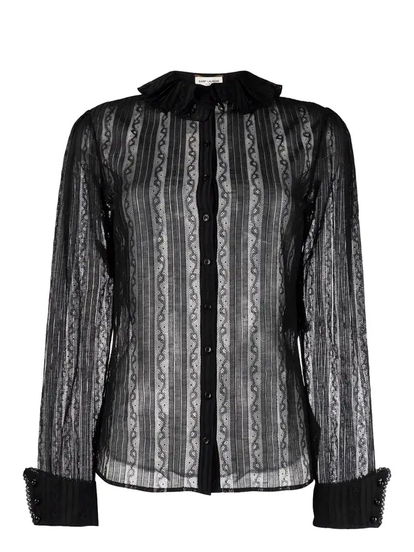 Saint Laurent Frilled-neck Lace Shirt - Black