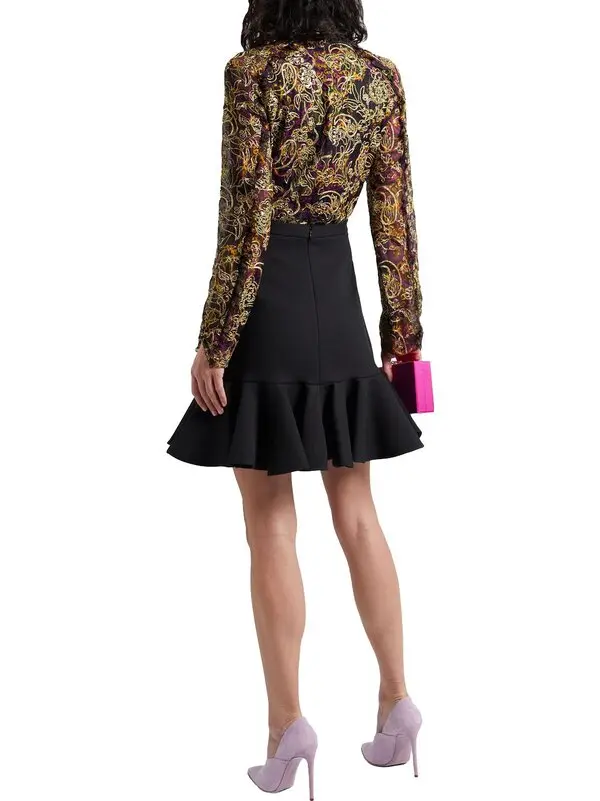 Giambattista Valli Ruffled Metallic Embroidered Silk-chiffon Top - Black