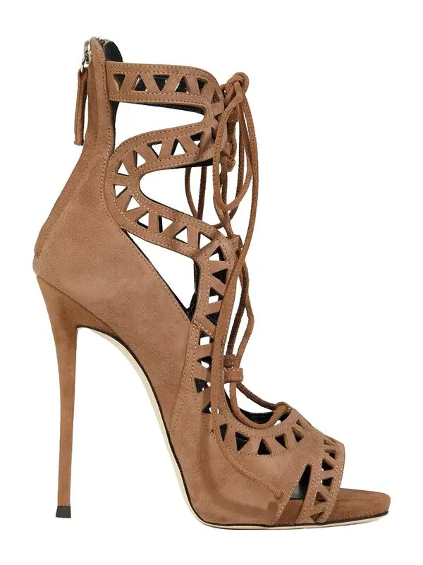 GIUSEPPE ZANOTTI Coline 110 Lace-up Laser-cut Suede Sandals - Light Brown
