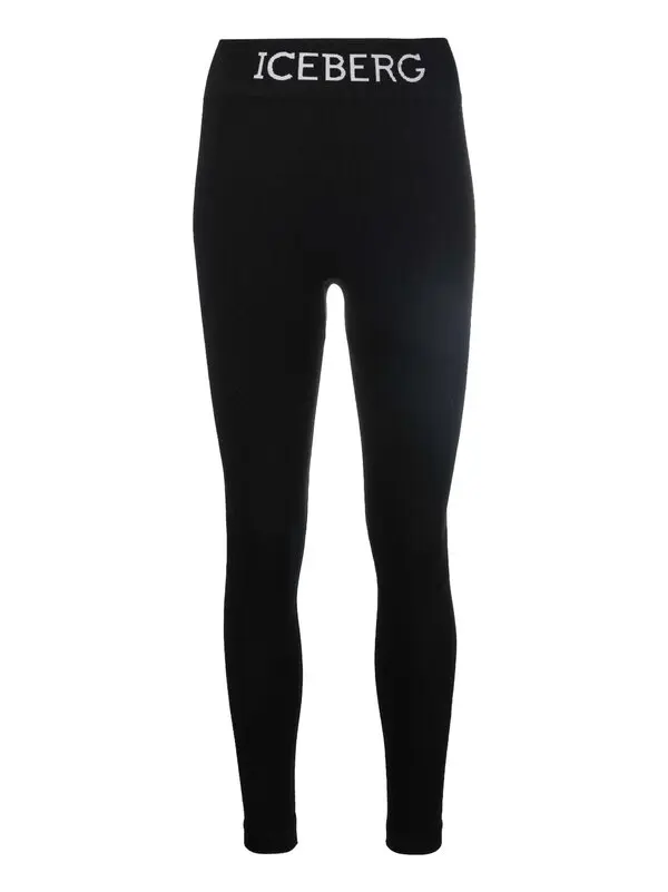 Iceberg Logo Print Leggings - Black