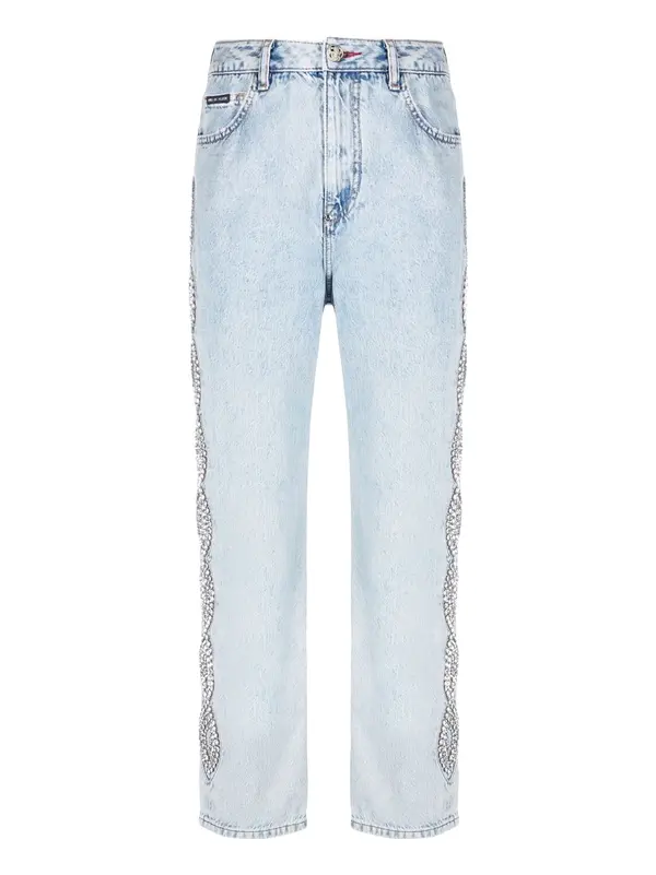 Philipp Plein Crystal Embellished Boyfriend Jeans - Blue