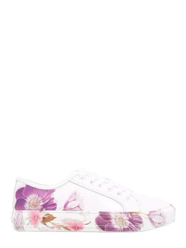 FERRAGAMO Floral-print Leather Sneakers - White