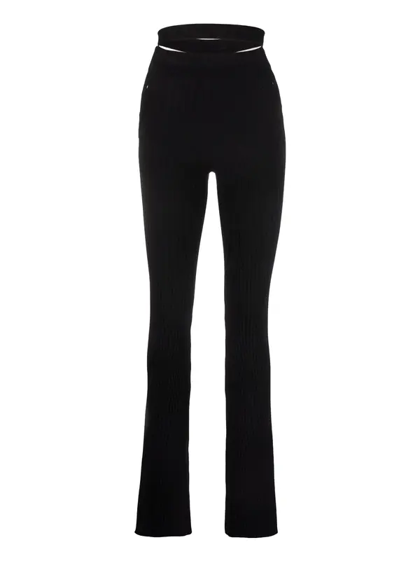 ANDREĀDAMO Ribbed-knit Bootcut Trousers - Black