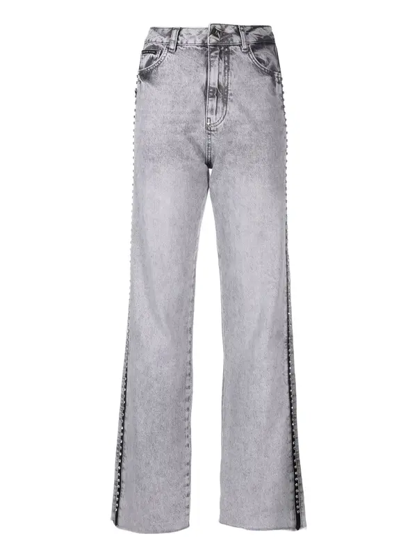 Philipp Plein Crystal-embellished Wide Leg Jeans - Grey