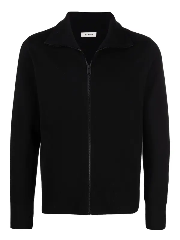 Sandro High-neck Zip-up Cardigan - Black