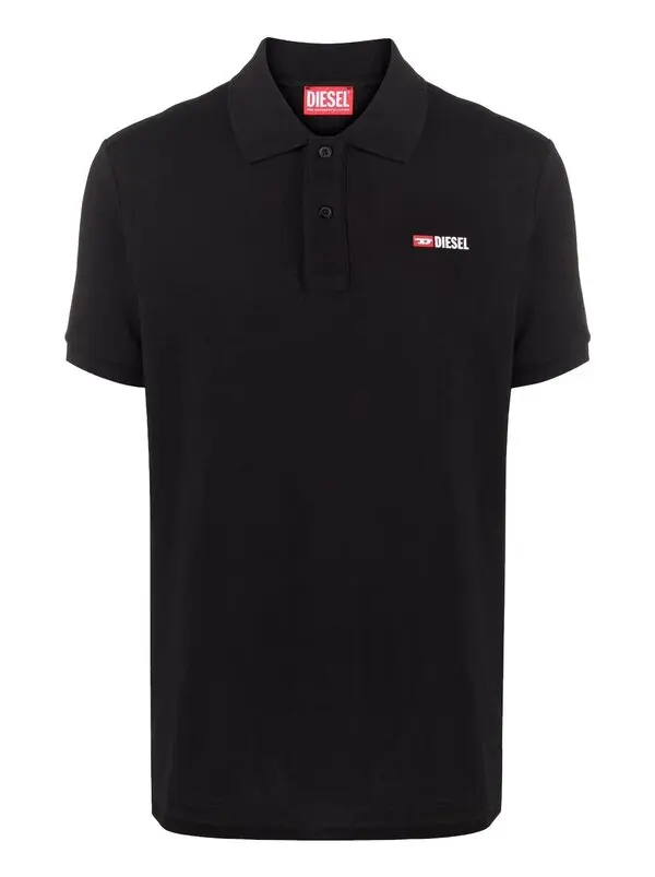 DIESEL® Cotton Polo Shirt With Logo - Black