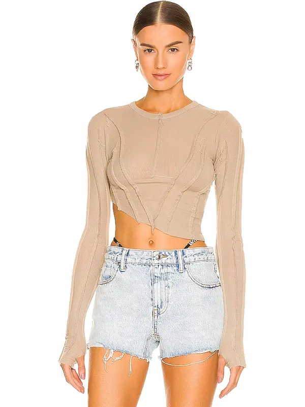 SAMI MIRO VINTAGE Asymmetric Long Sleeve Tee - Taupe