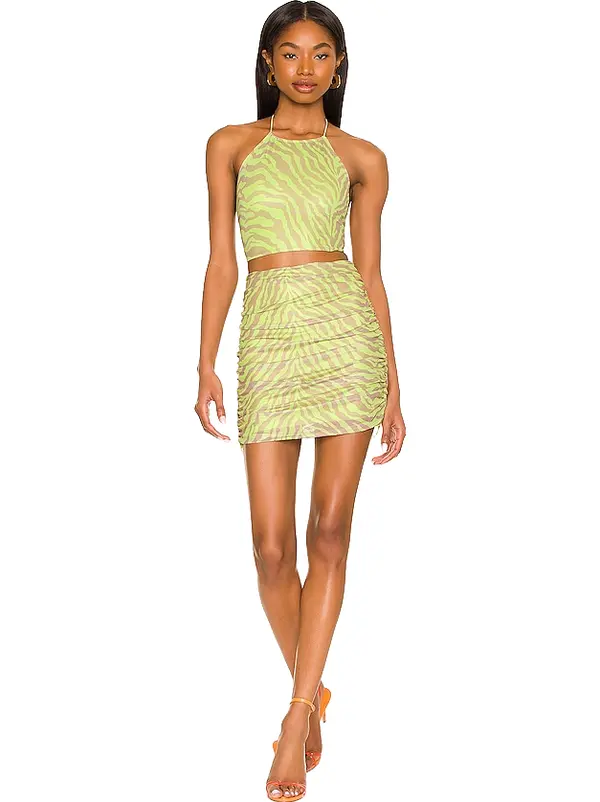 Superdown Cierra Ruched Skirt Set - Lime Multi