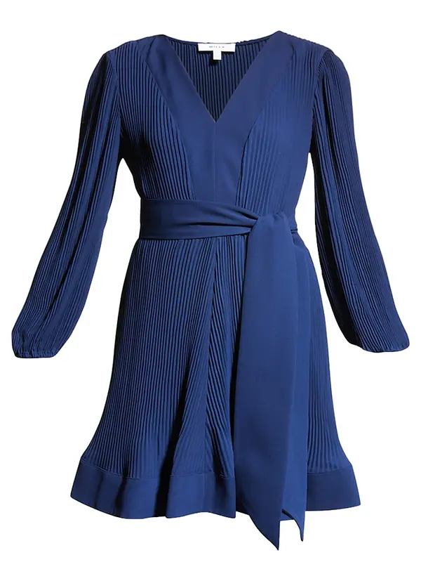 MILLY Liv Pleated Dress - Navy