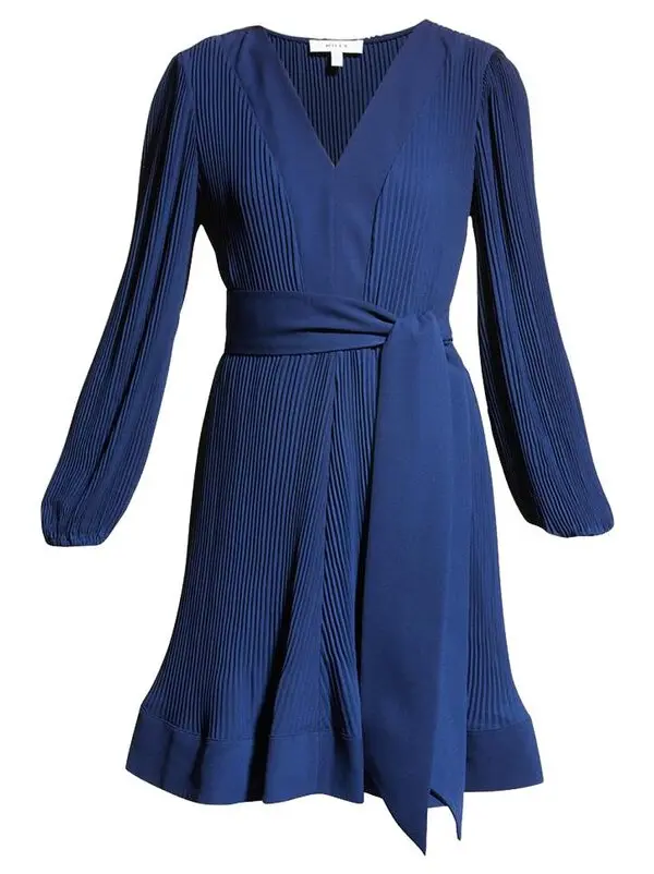 MILLY Liv Pleated Dress - Navy