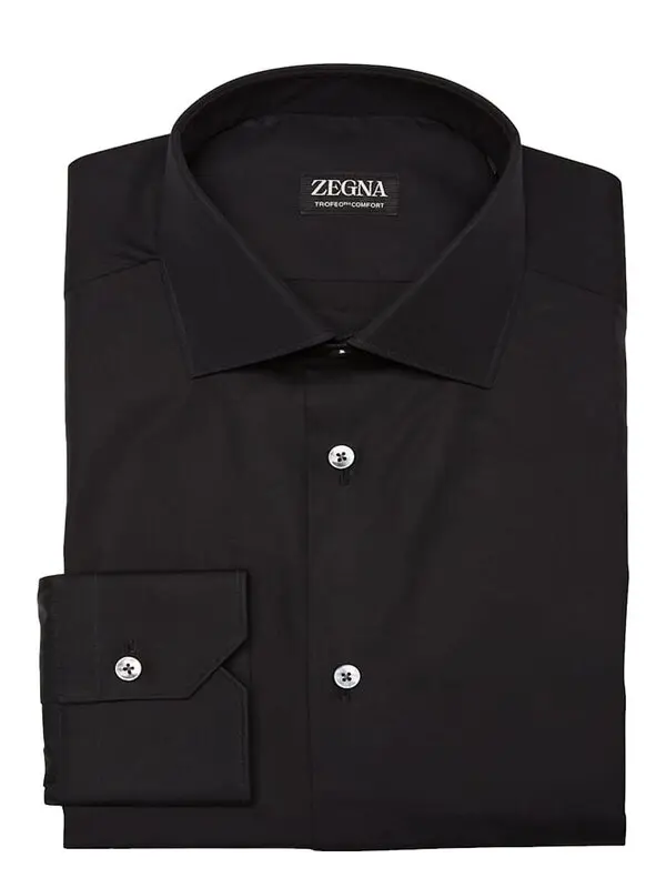 Zegna Trofeo Comfort Cotton Dress Shirt - Black Solid