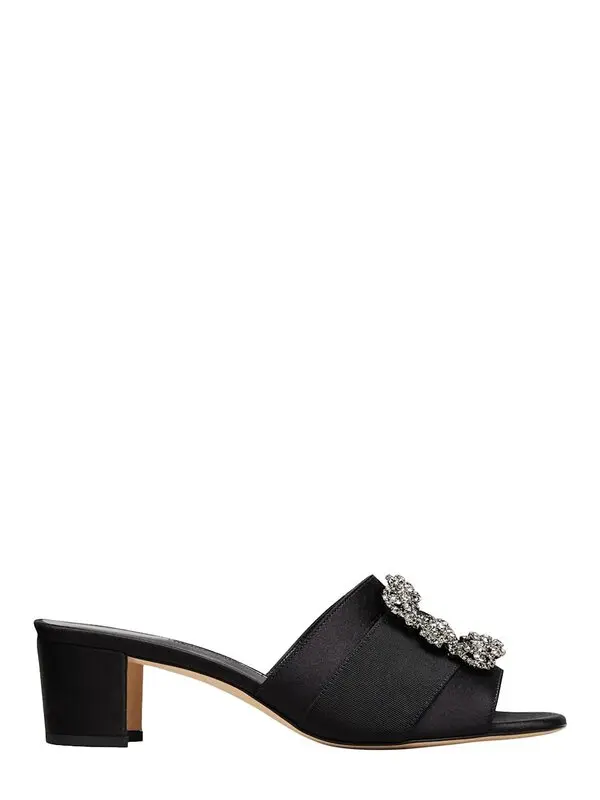 Manolo Blahnik Marta Crystal Buckle Silk Sandals - Black