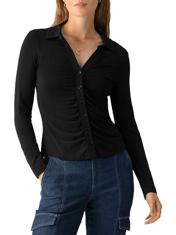 Sanctuary Dreamgirl Ruched Knit Shirt - Black