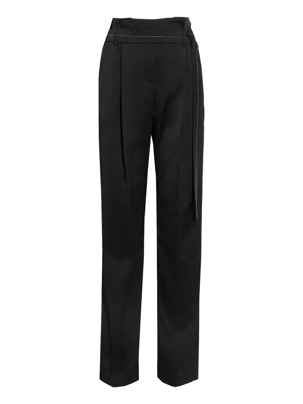 Brunello Cucinelli Belted Pleated Satin-crepe Straight-leg Pants - Black