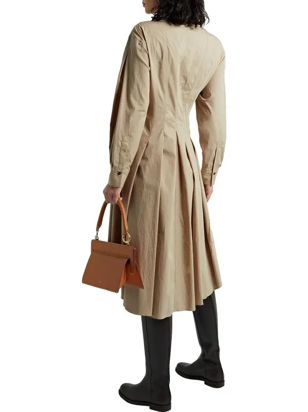 Brunello Cucinelli Embellished Pleated Cotton Poplin Dress - Beige