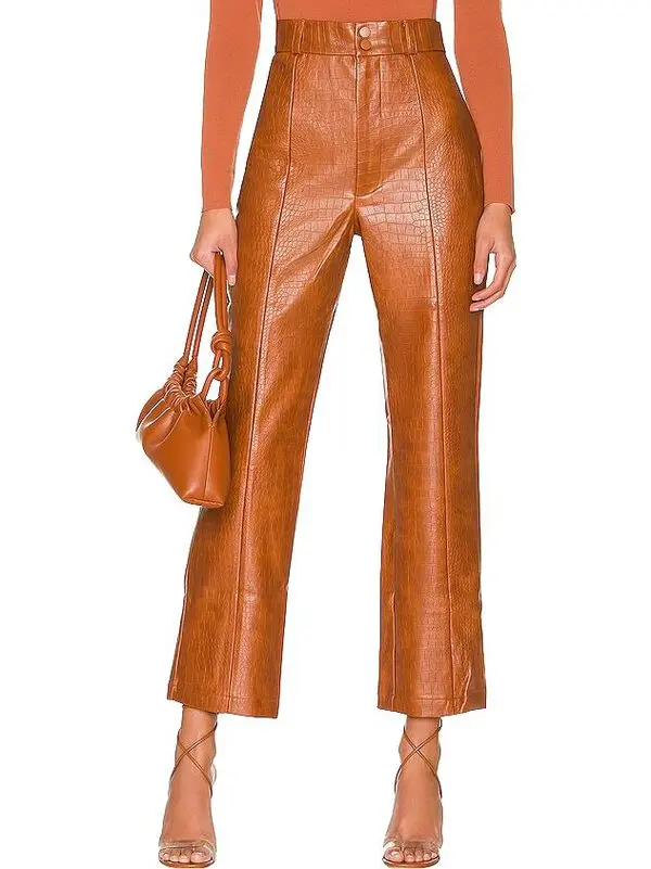 Bardot Croc-embossed Faux Leather Pants - Tan Croc