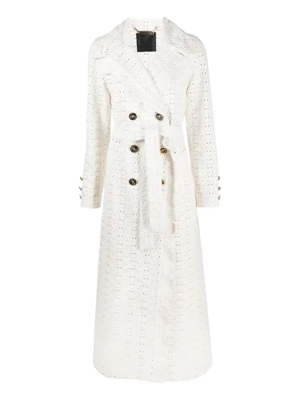 Philipp Plein Long Sangallo Leather Trench Coat - White