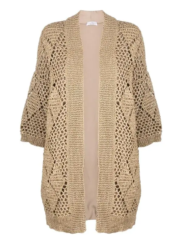Brunello Cucinelli Open-knit Cardigan Coat - Brown