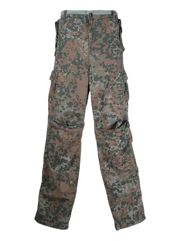 DIESEL® Camouflage Print Cotton Cargo Trousers - Green