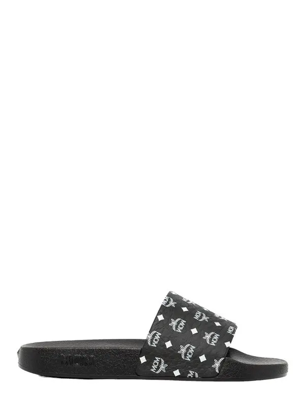Mcm Monogram Print Slides - Black