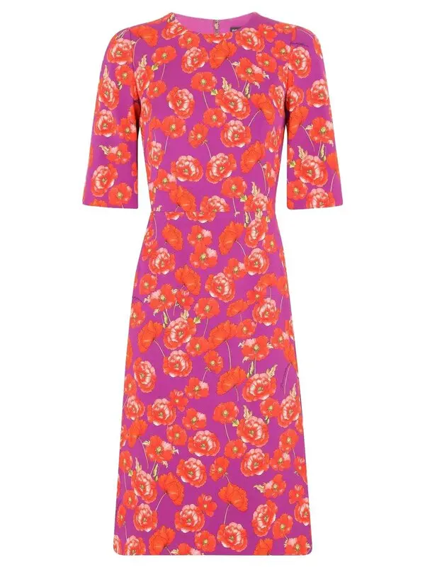 Dolce & Gabbana Poppy-print Three-quarter Sleeve Dress - Purple