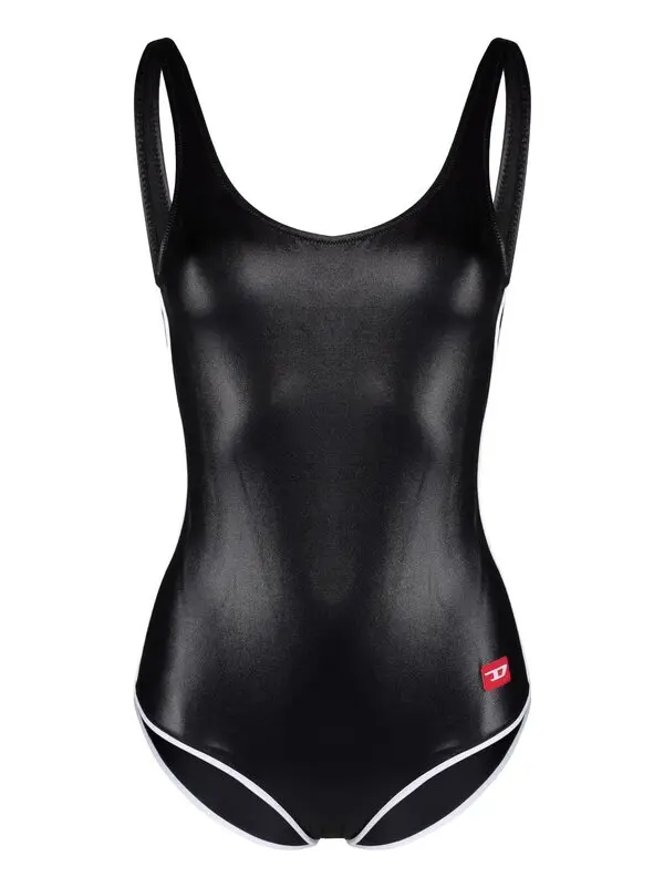 DIESEL® Logo Patch Scoop Neck One Piece Swimsuit - Black