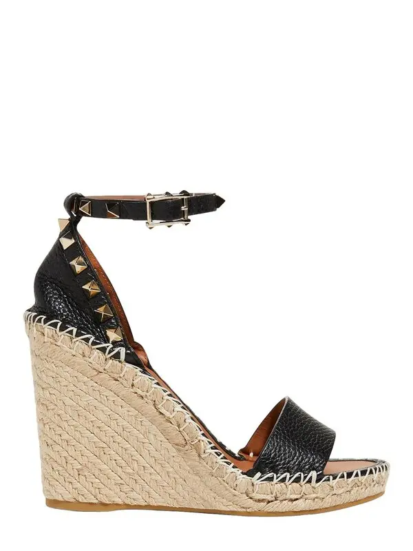 Valentino Garavani Rockstud Espadrille Wedge Sandals - Nero/light Cuir