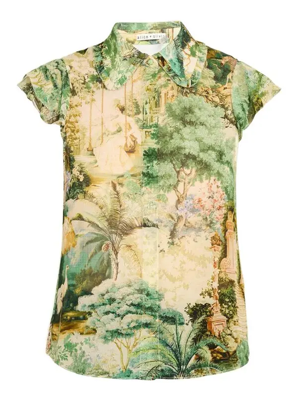 Alice + Olivia Martel Flutter-sleeve Blouse - Green