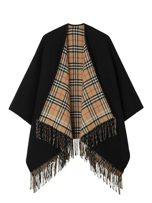 Burberry Reversible Check Wool Cape - Black/sand