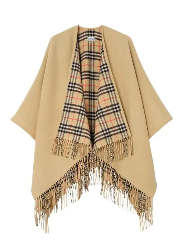 Burberry Reversible Check Wool Cape - Sand