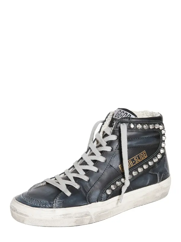 Golden Goose Studded Leather Slide Sneakers - Black