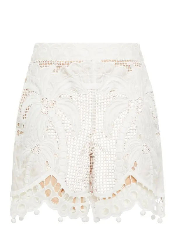 Zimmermann Broderie Anglaise Silk-organza And Crochet Shorts - Off-white