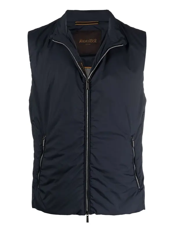 MOORER High-neck Zip-up Gilet - Blue
