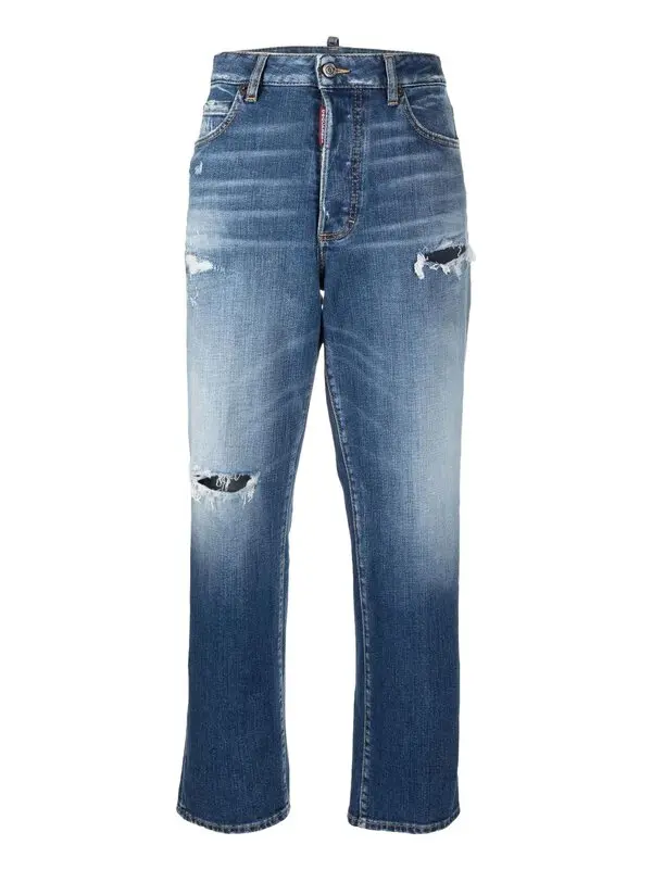 Dsquared2 Distressed Straight-leg Jeans - Blue