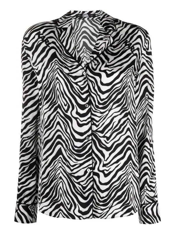 Karl Lagerfeld Zebra Print Long Sleeve Shirt - Black