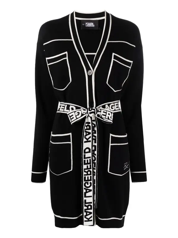 Karl Lagerfeld V-neck Two-tone Wool Cardigan - Black