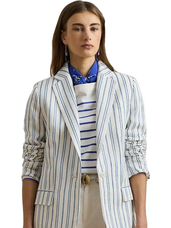 Ralph Lauren Striped Linen-blend Blazer - White/blue Multi