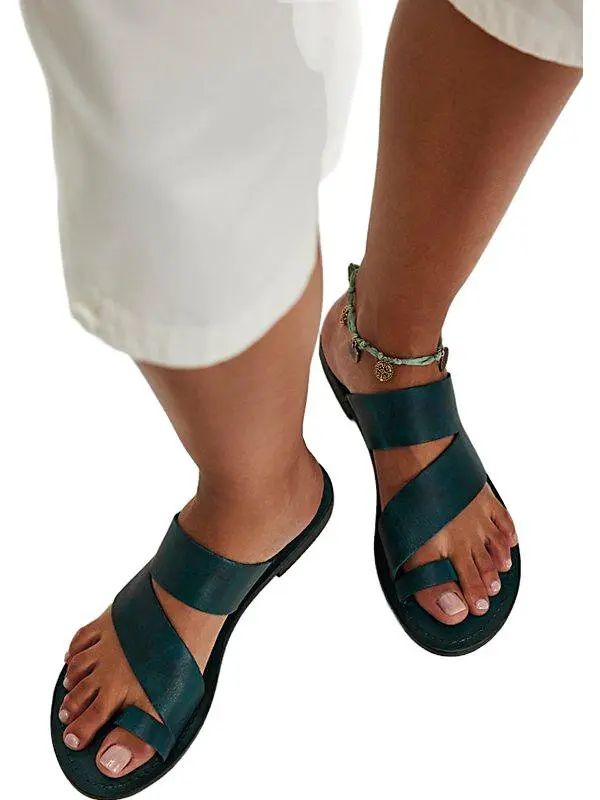 Free People Abilene Leather Toe Loop Sandals - Teal