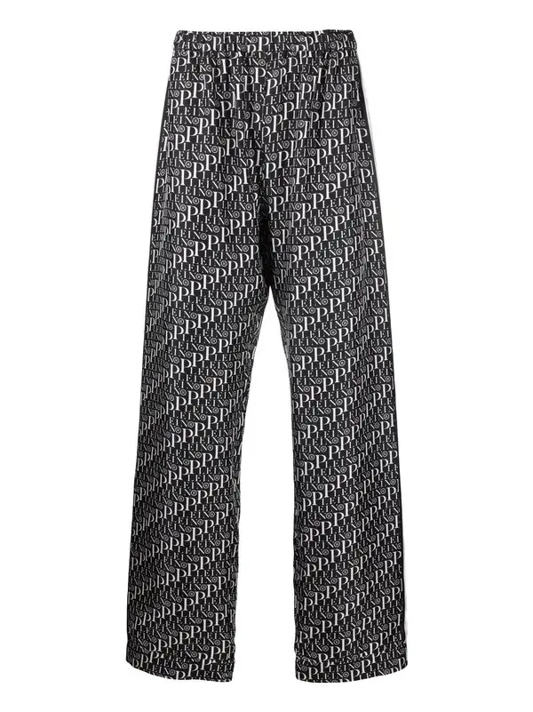 Philipp Plein All-over Logo Print Straight Leg Trousers - Black