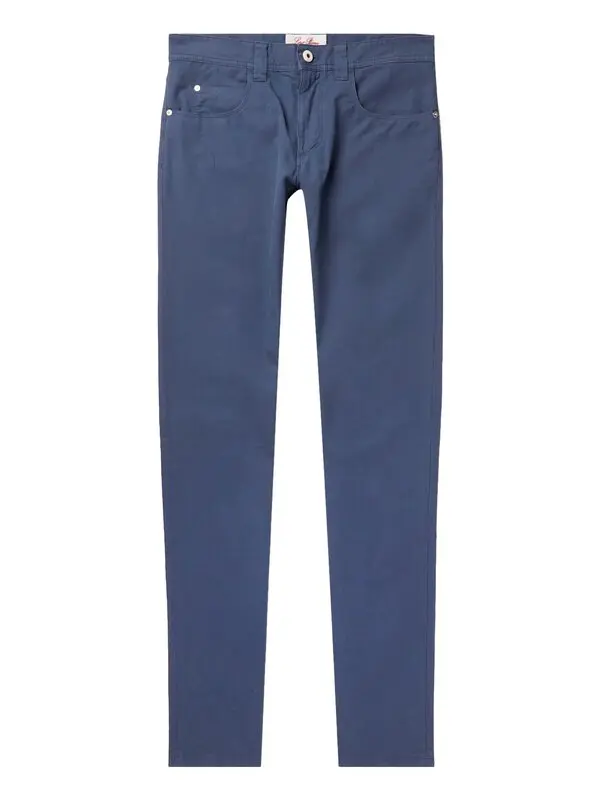 Loro Piana Slim-fit Garment-dyed Cotton-blend Trousers - Blue
