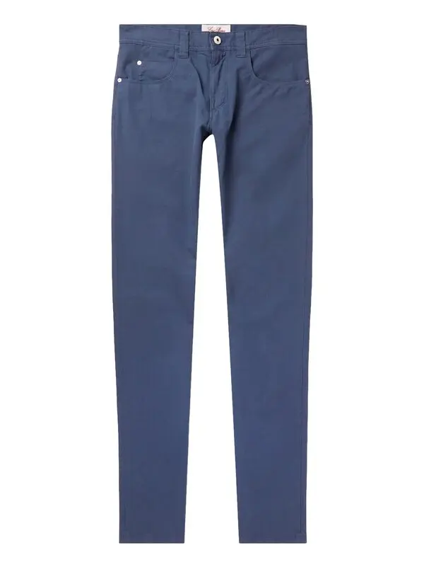 Loro Piana Slim-fit Garment-dyed Cotton-blend Trousers - Blue