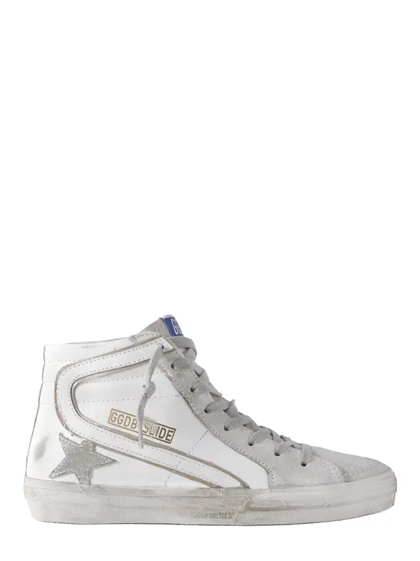 Golden Goose Slide Distressed High-top Sneakers - White