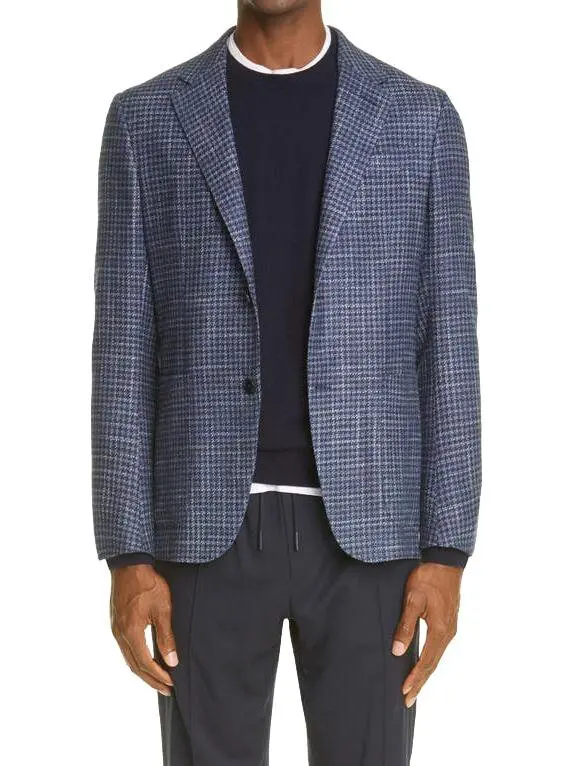 Zegna Crossover Micro Check Wool Sport Coat - Blue