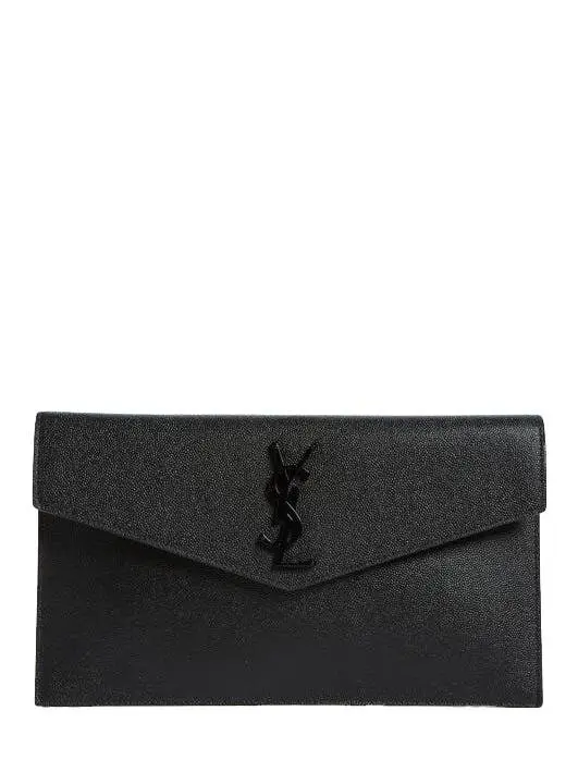 Saint Laurent Uptown Pebbled Leather Pouch - Nero