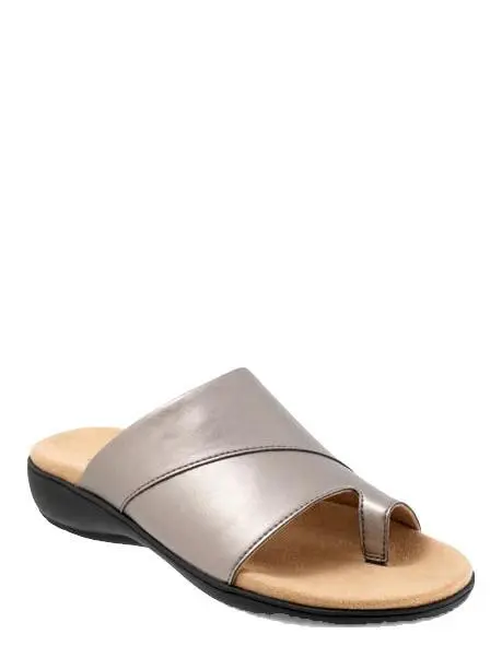 Trotters Regina Leather Slide Sandal - Pewter