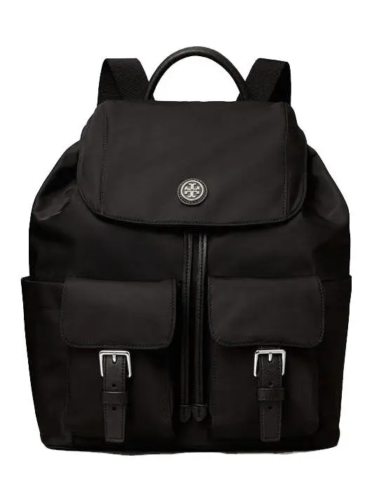 Tory Burch Flap Nylon Backpack - Black