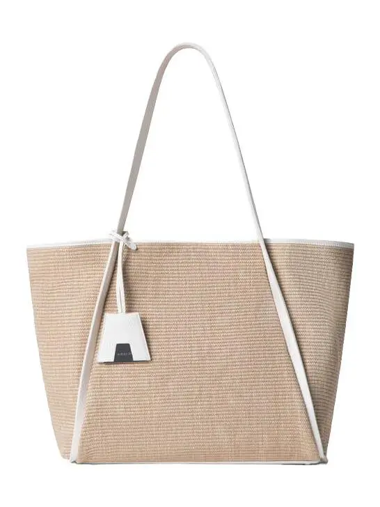 Akris Medium Alex Raffia And Leather Shopper - Nature/ White
