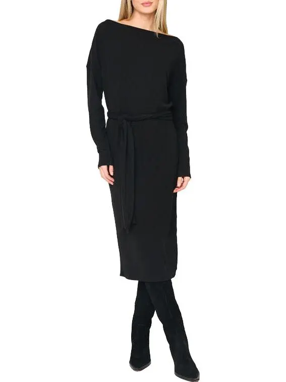 GIBSONLOOK One-shoulder Long Sleeve Midi Sweater Dress - Black