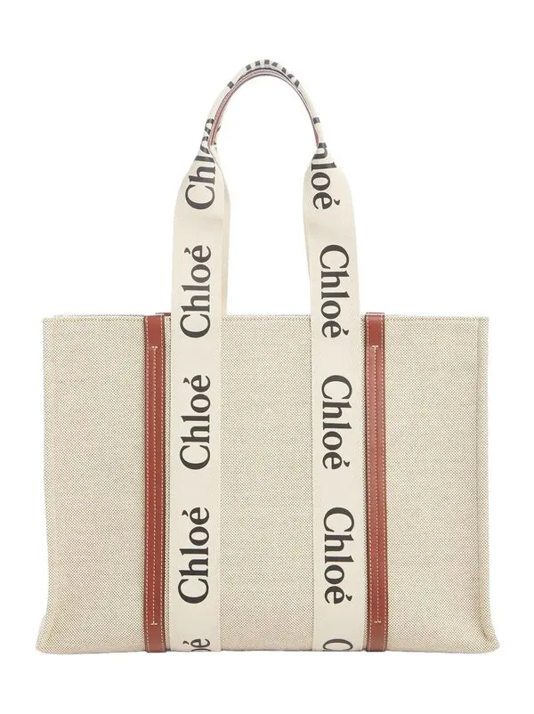 Chloé Large Logo Strap Canvas Tote - White-brown